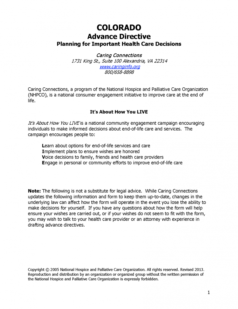 Free Colorado Advance Directive Form (Medical POA + Living Will) | PDF