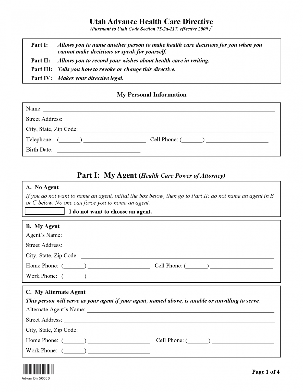 Free Utah Advance Directive Form (Medical POA + Living Will) | PDF