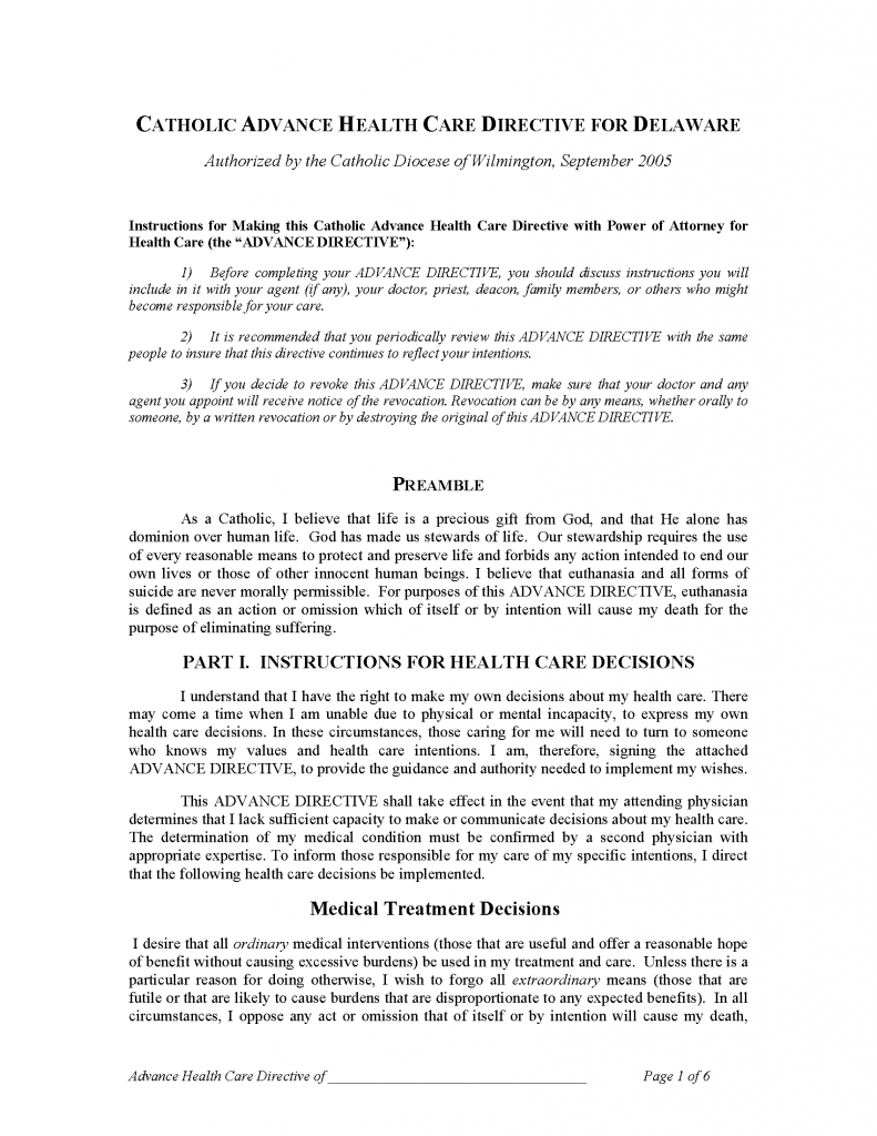 Free Delaware Advance Directive Form (Medical POA + Living Will) | PDF