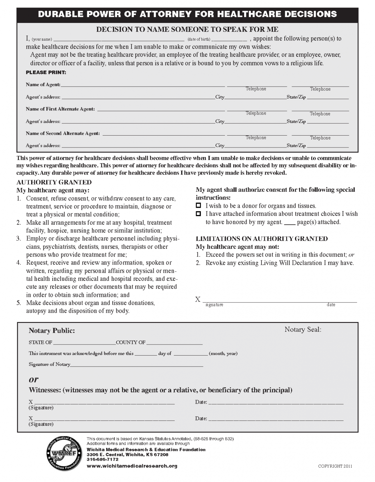 Free Kansas Advance Directive Form (Medical POA + Living Will) | PDF