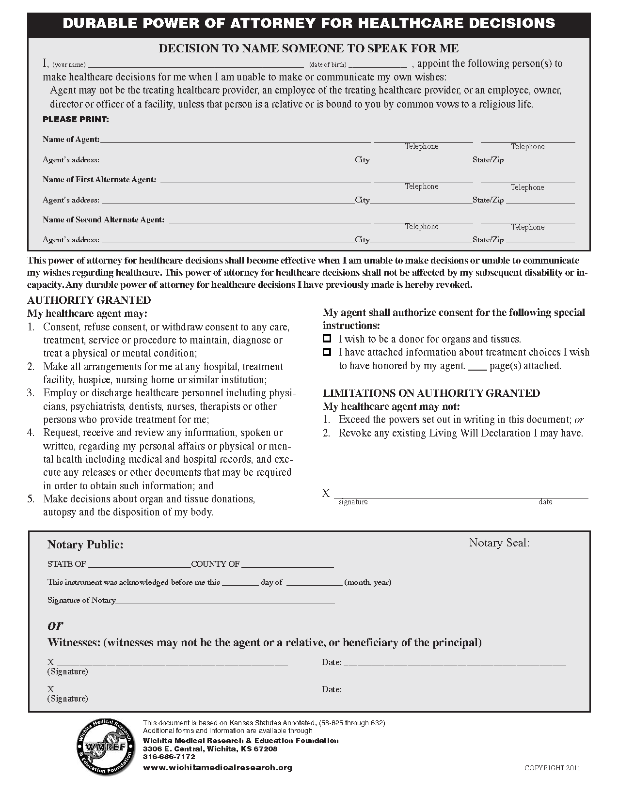 Free Kansas Advance Directive Form (Medical POA + Living Will) | PDF
