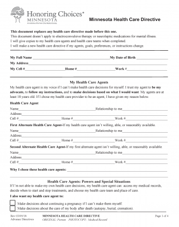 Free Minnesota Advance Directive Form (Medical POA + Living Will) | PDF