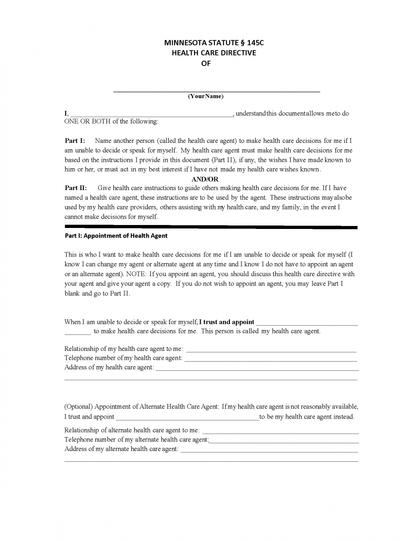 Free Minnesota Advance Directive Form (Medical POA + Living Will) | PDF