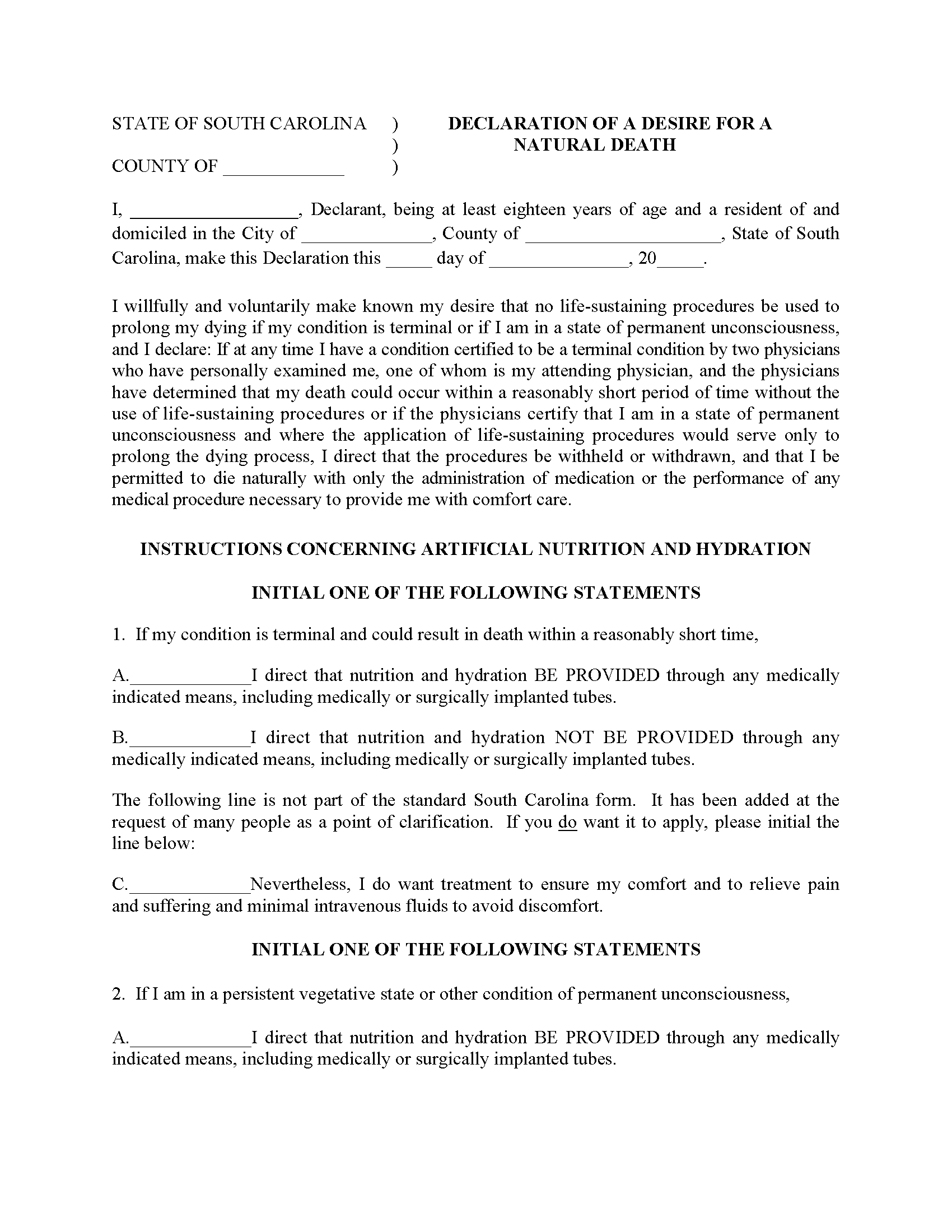 Free South Carolina Advance Directive Form (Medical POA + Living Will ...