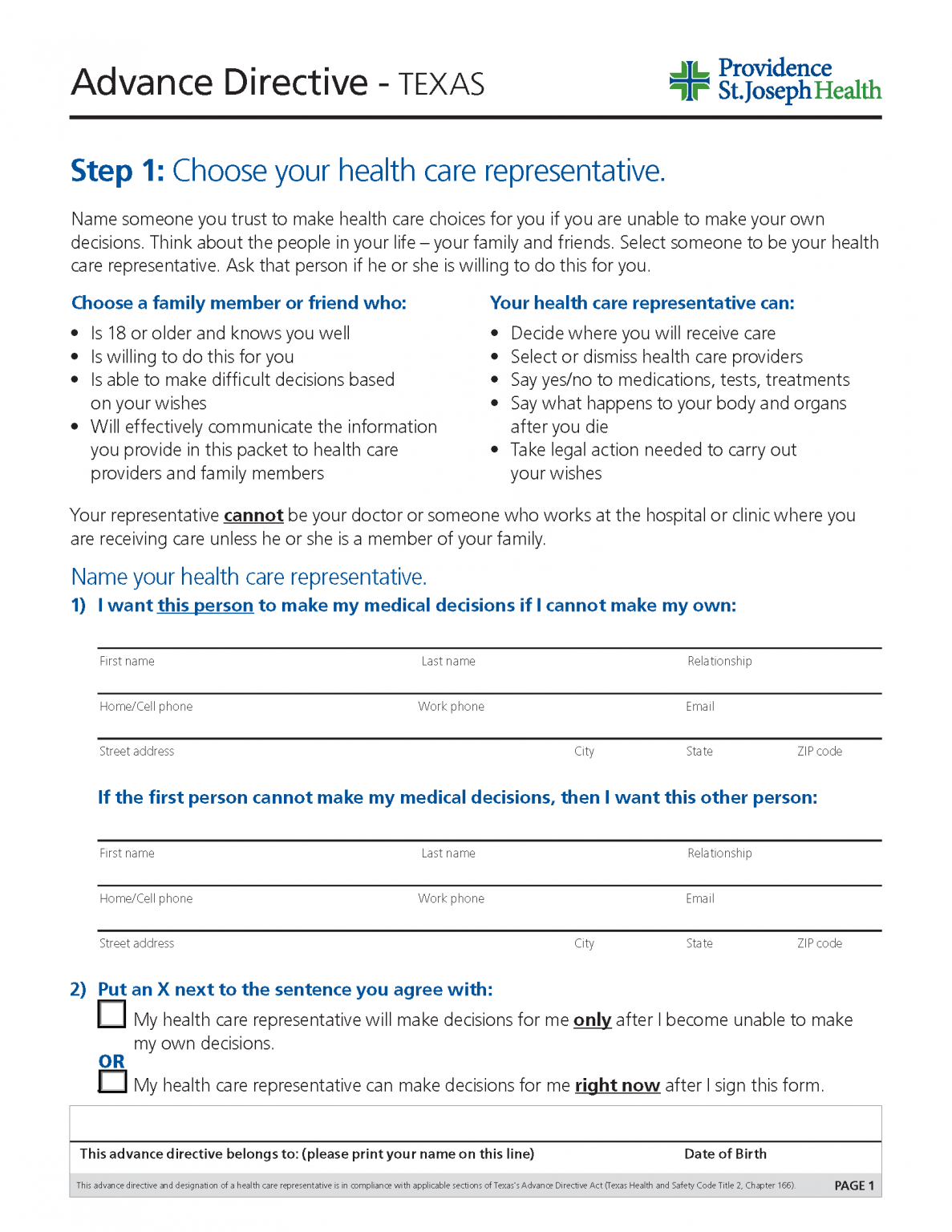 Free Texas Advance Directive Form (Medical POA + Living Will) | PDF
