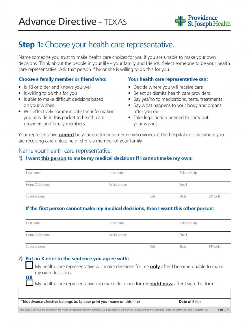 Free Texas Advance Directive Form (Medical POA + Living Will) | PDF