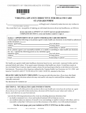 Free Virginia Advance Directive Form (Medical POA + Living Will) | PDF