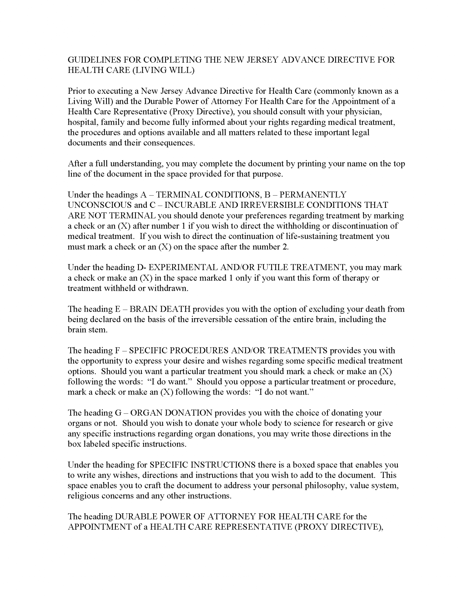 Free New Jersey Advance Directive Form (Medical POA + Living Will) | PDF