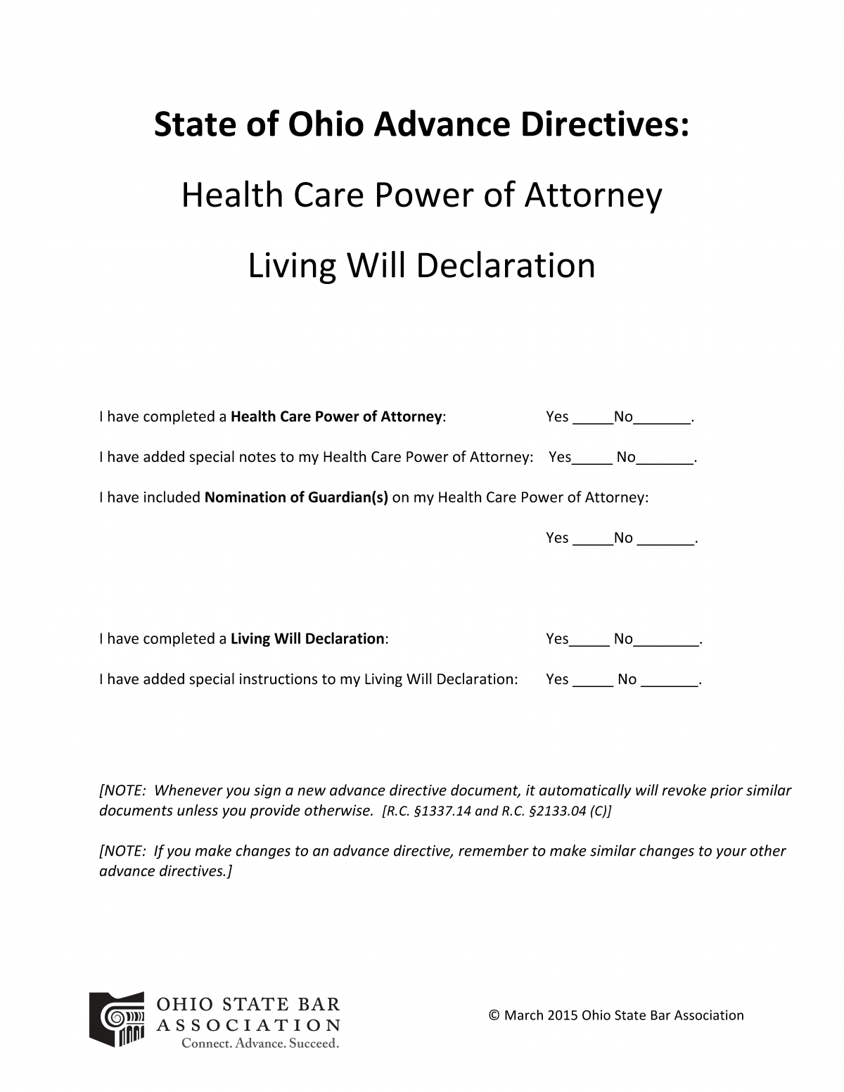Free Ohio Advance Directive Form (Medical POA + Living Will) | PDF