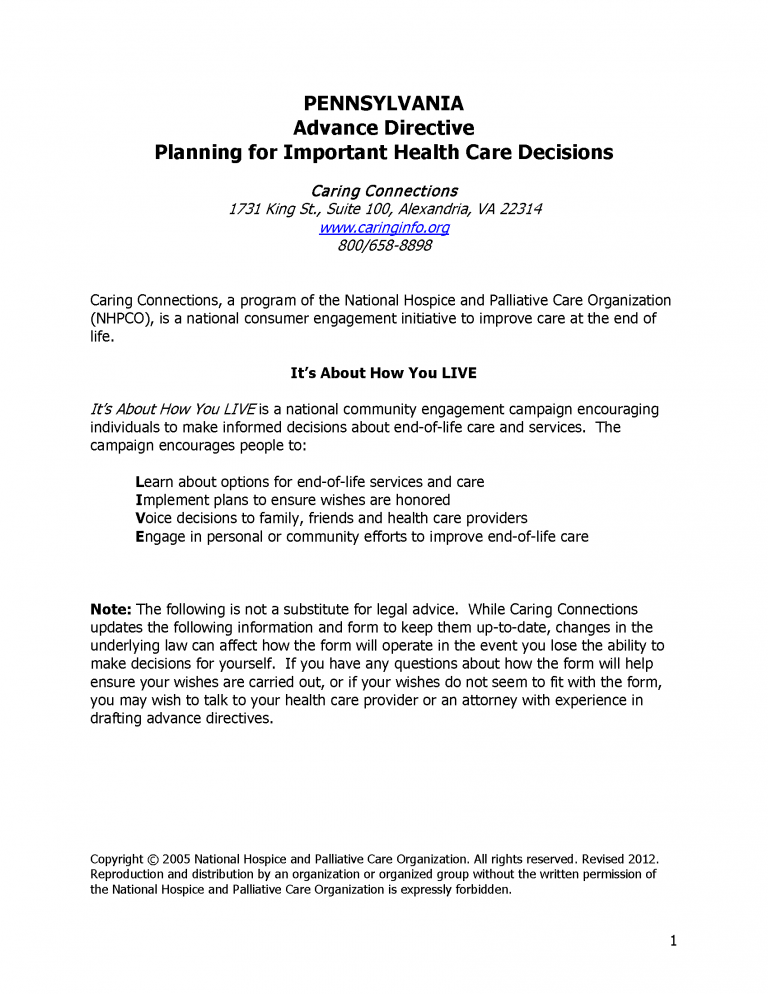Free Pennsylvania Advance Directive Form (Medical POA + Living Will) | PDF