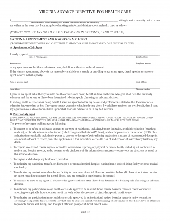 Free Virginia Advance Directive Form (Medical POA + Living Will) | PDF
