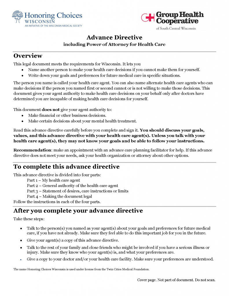 Free Wisconsin Advance Directive Form (Medical POA + Living Will) | PDF