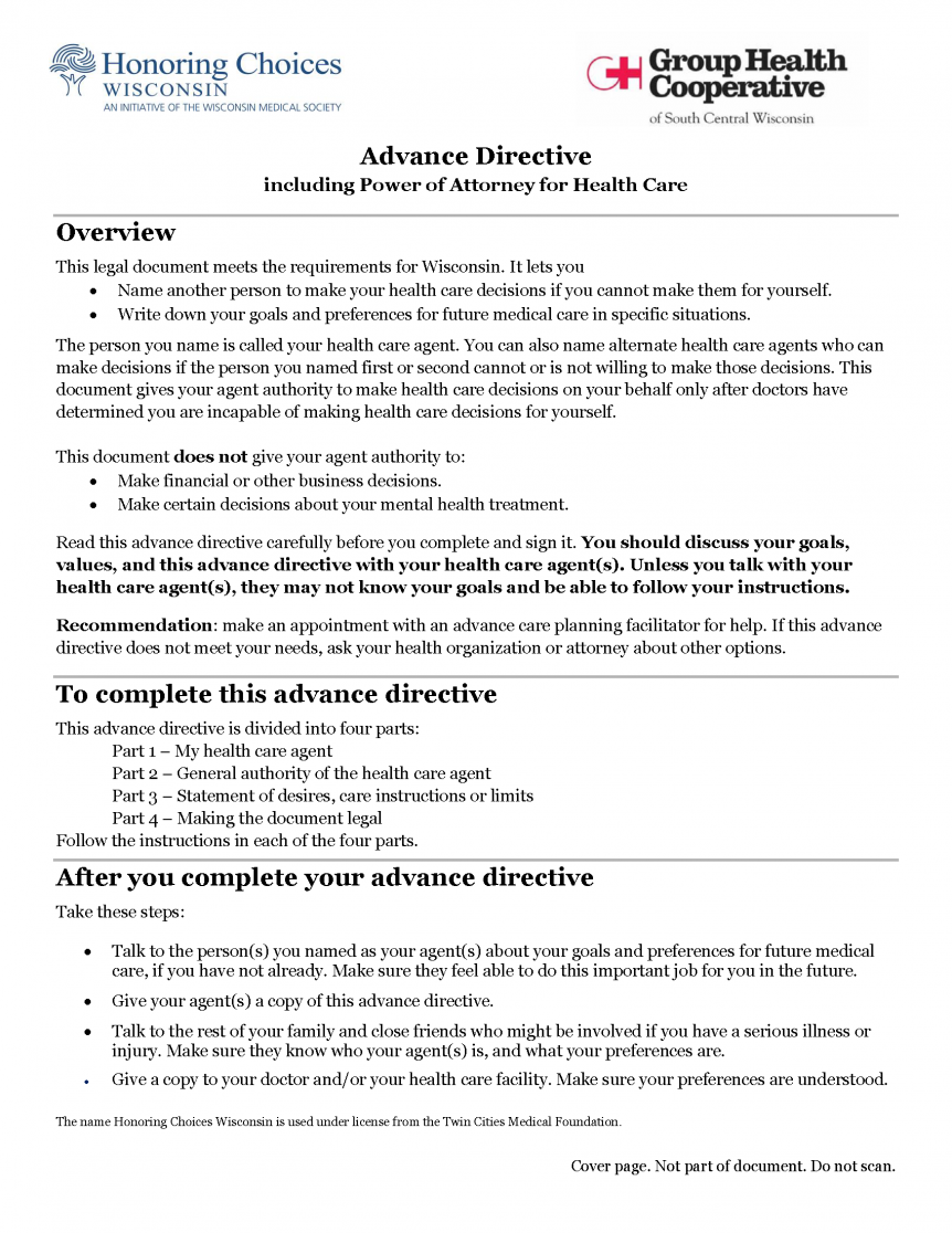 Free Wisconsin Advance Directive Form (Medical POA + Living Will) | PDF